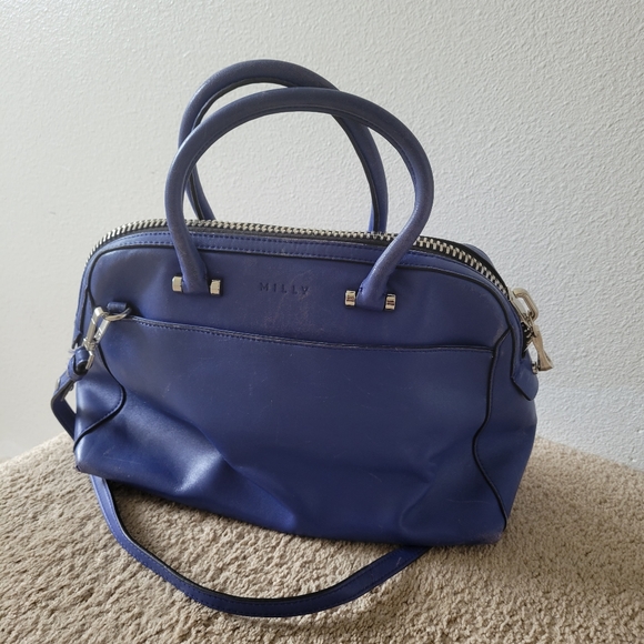 Milly | Bags | Milly Satchel Purse Crossbody Blue Large Zipper Pockets ...